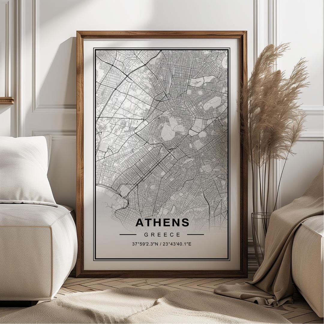 Athens Greece Map Art Print Poster - Greece Travel Gift Keepsake ...