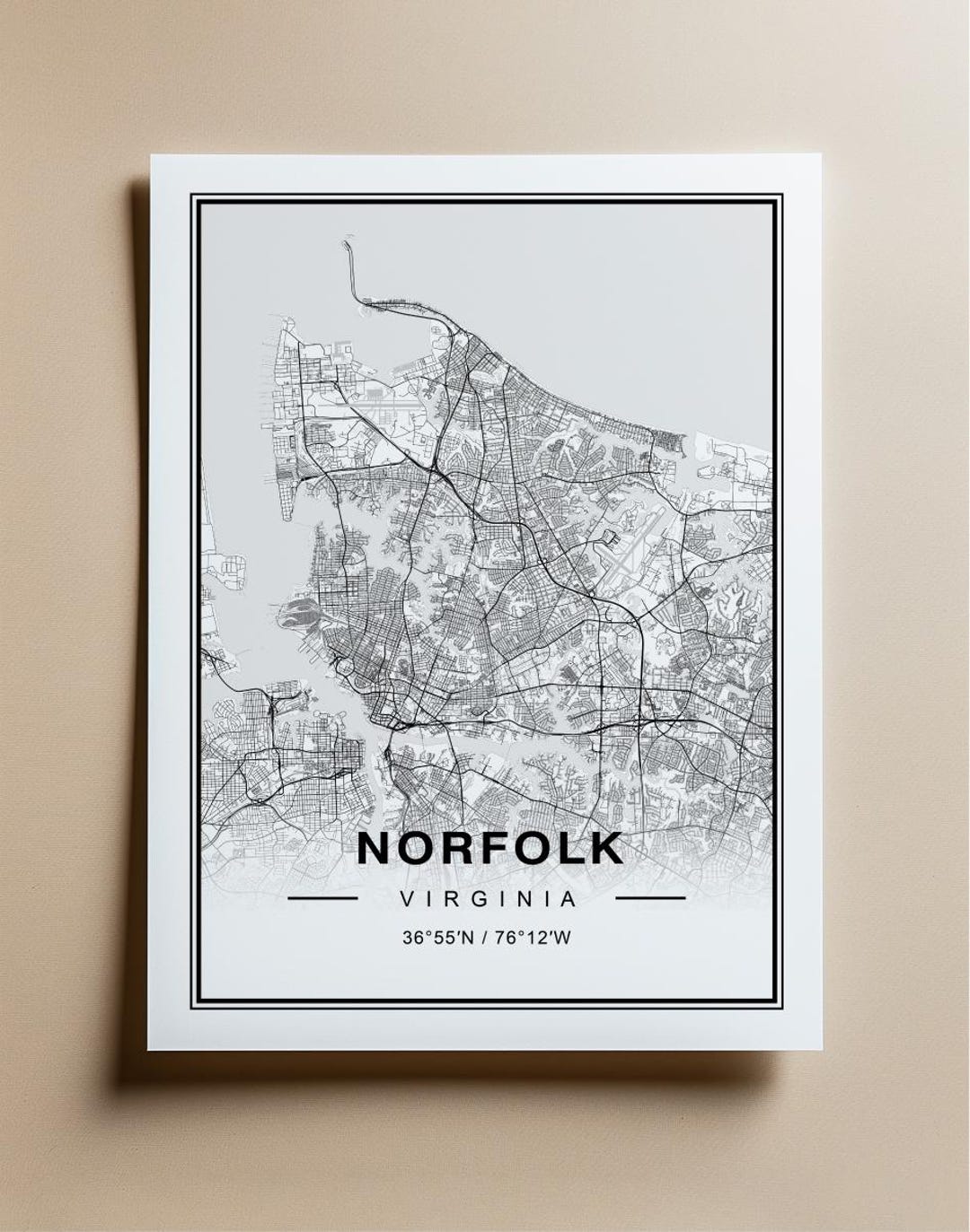 Norfolk Virginia Map Art Print Poster - Virginia Travel Gift Keepsake ...