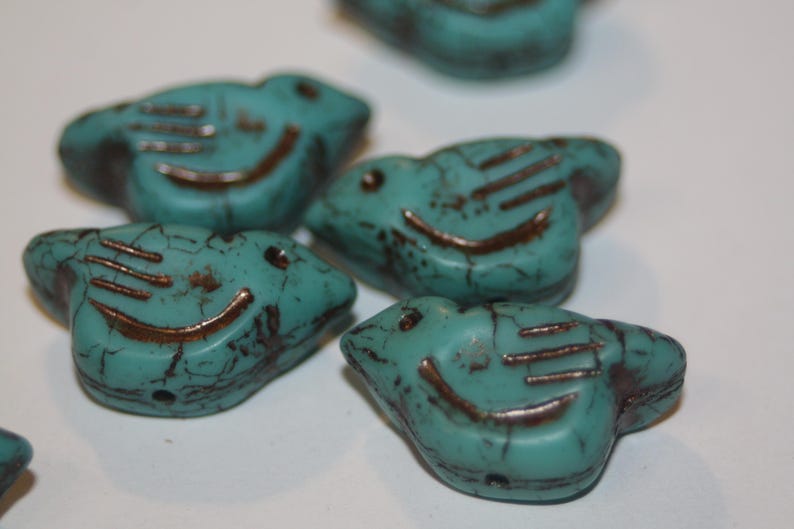 Sea Green Czech Glass Bird Beads - Bronze Finish, 11x22mm (2 Beads - Etsy