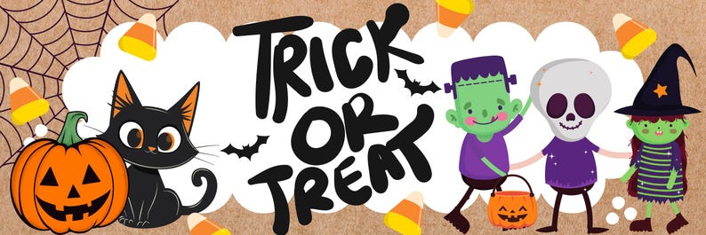 HALLOWEEN BANNER | Trick or Treat | Printable Hand-painted Style Banner ...