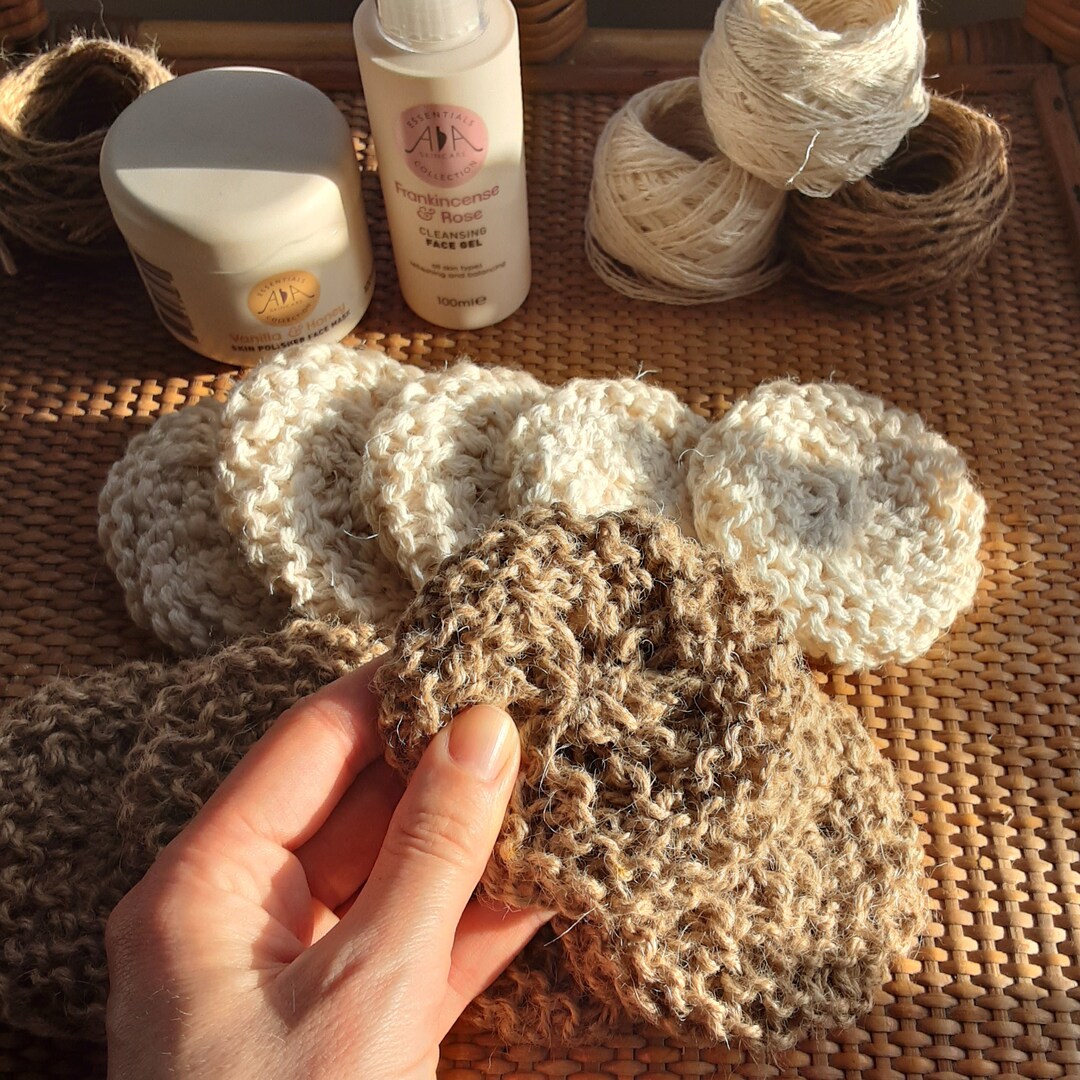Hand Knitted Reusable Face Scrubbies Set of 5 Brown Jute - Etsy