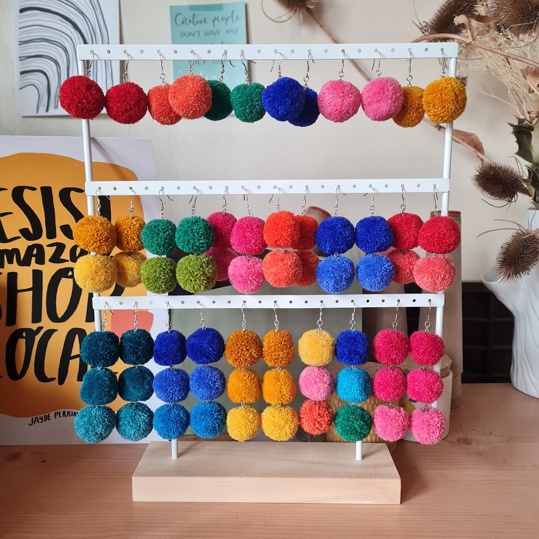 Design Your Own Single Pom Pom Earrings | Personalise | Wool | 925 ...