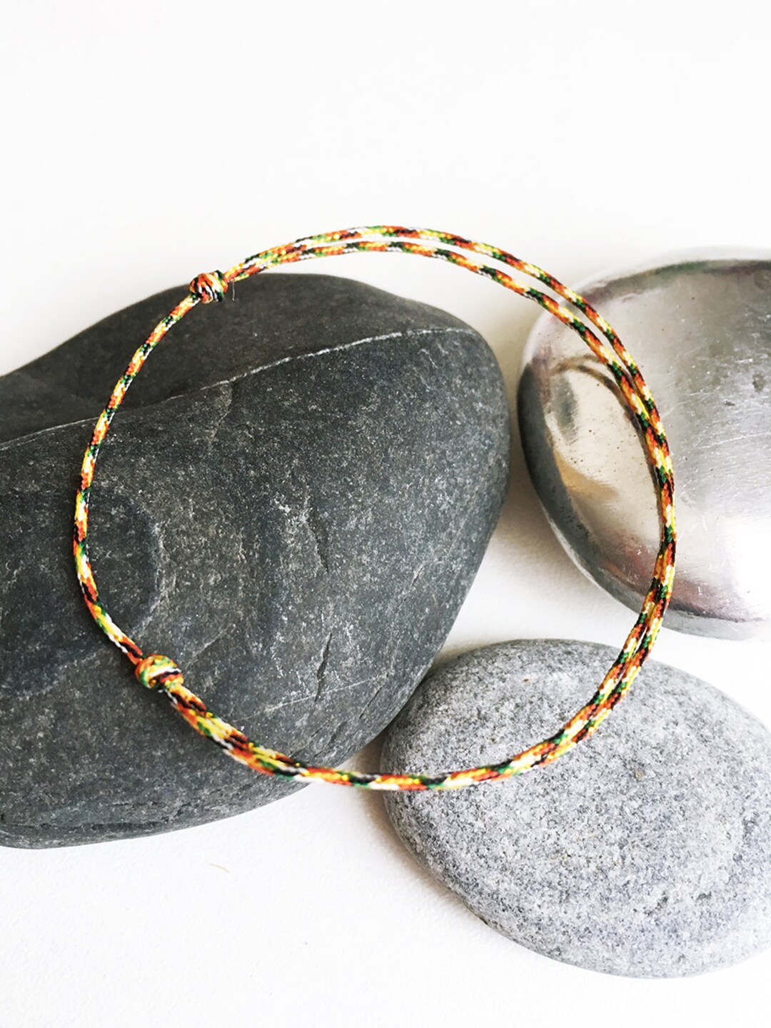 Thin Multi-colored Cord Bracelet Yellow Red Green & Gold Minimalist ...