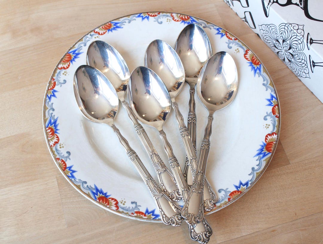 6 DINNER SPOONS Vintage/ 6 Alpaca Melhior Dinner Spoons With Art ...