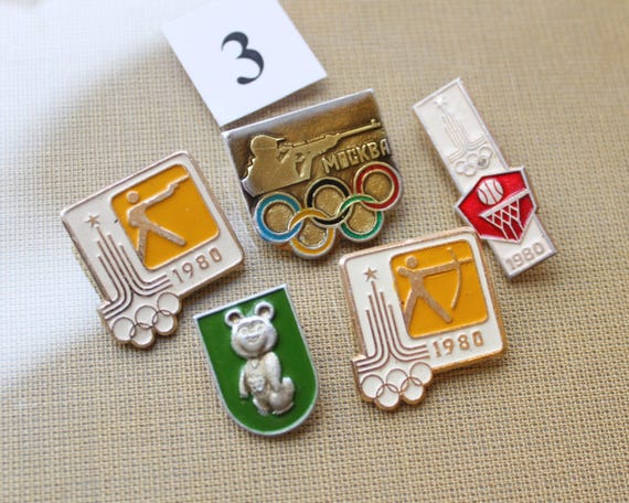 5 OLYMPIC BADGES Russian Vintage/ 5 Badges from Olymp… - Gem