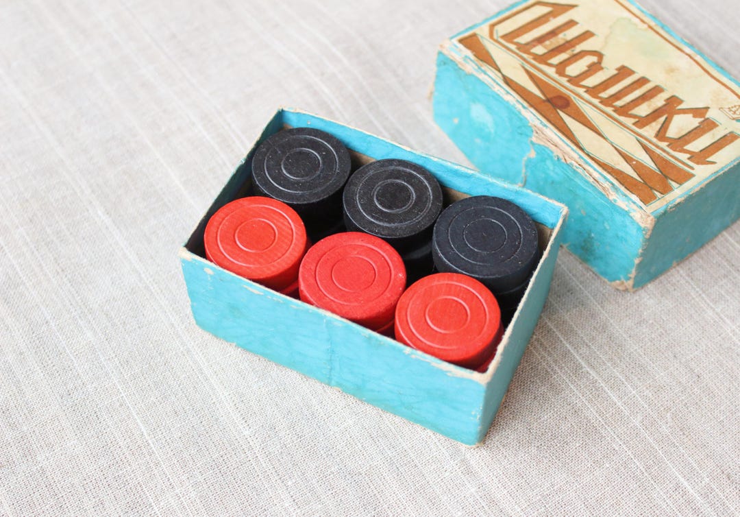 CHECKERS GAME Vintage/ Wooden Checkers in Box/ Vintage Table Game/ Ussr ...