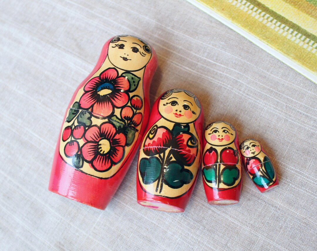 4 WOODEN DOLLS Vintage/ 3 Nesting Dolls, Matryoshka Wooden Dolls ...