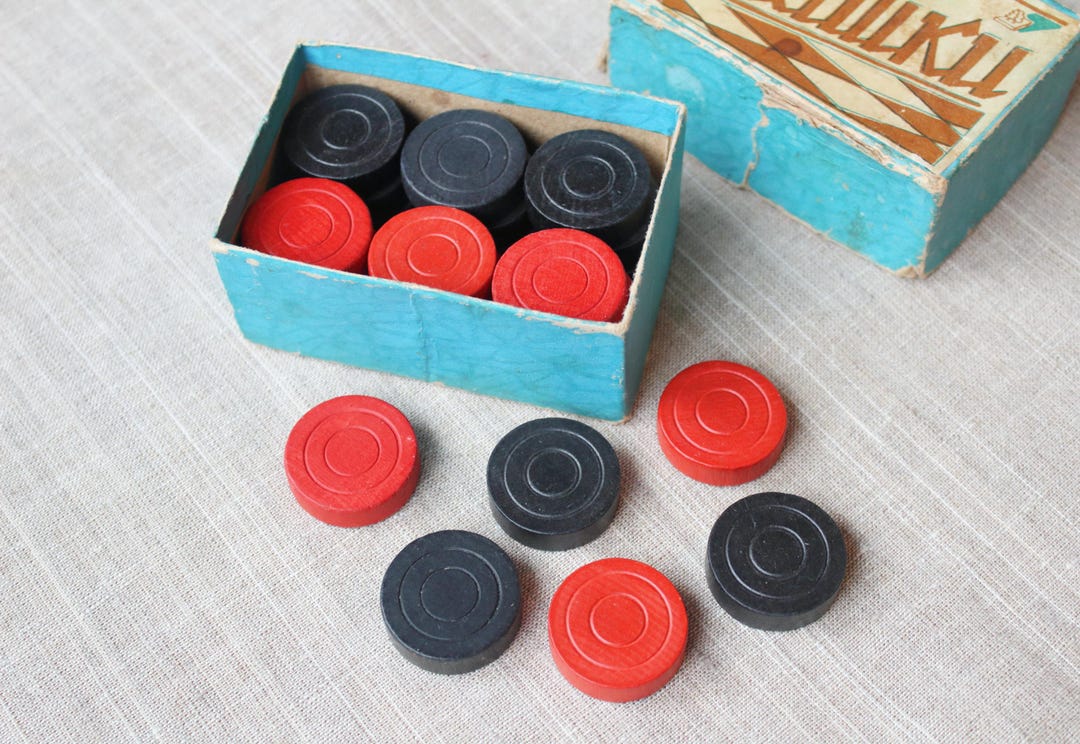 CHECKERS GAME Vintage/ Wooden Checkers in Box/ Vintage Table Game/ Ussr ...
