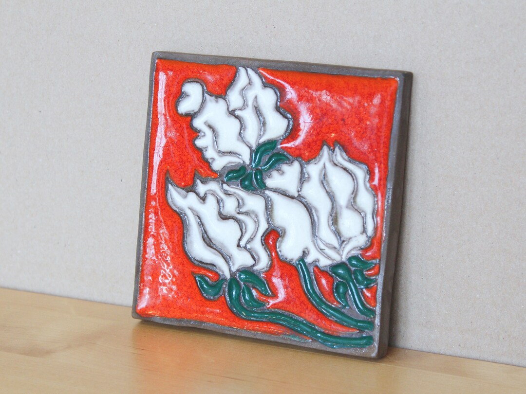 CERAMIC ART PLAQUE Vintage/ Ceramic Wall Plaque _flowers With Color ...