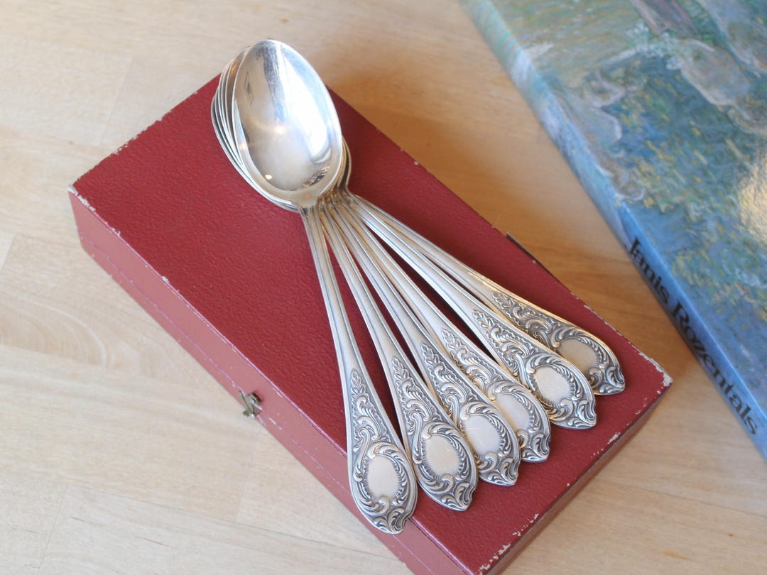 6 DINNER SPOONS Vintage/ Alpaca Melhior Dinner Spoons in Box, Handles ...