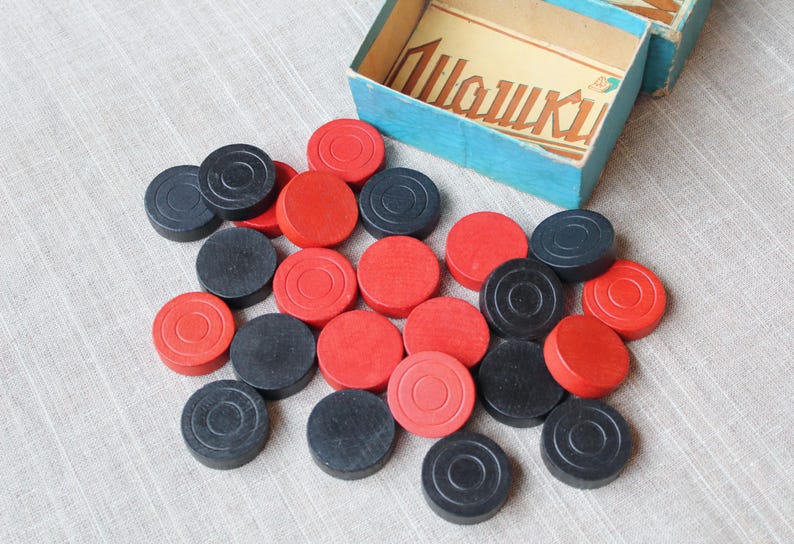 CHECKERS GAME Vintage/ Wooden Checkers in Box/ Vintage Table Game/ Ussr ...