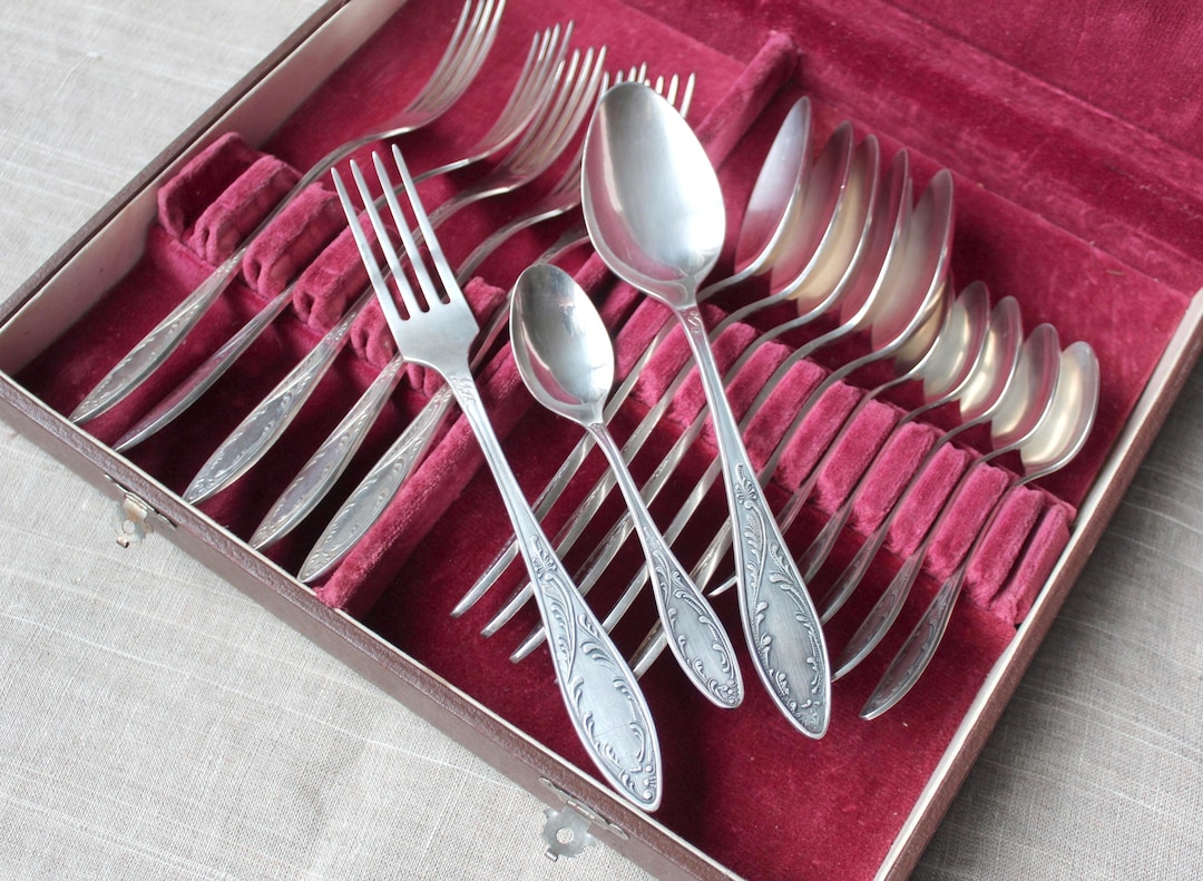 TABLEWARE SET Russian Vintage/ 18 Metal Melchior Spoons and Forks in ...