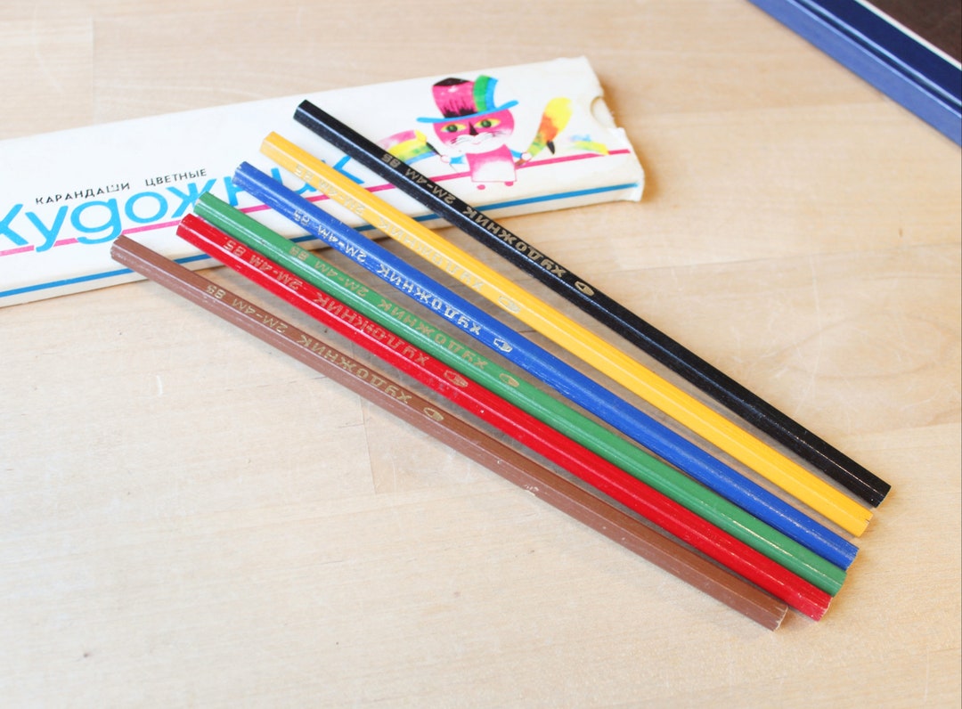 6 COLOR PENCILS Vintage/ 6 Color Pencils ART in Box/ Russian - Etsy