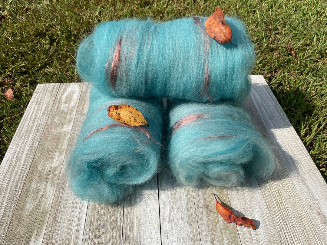 Light Teal Batts With Bits of Bronze and a Little Sparkle - Etsy
