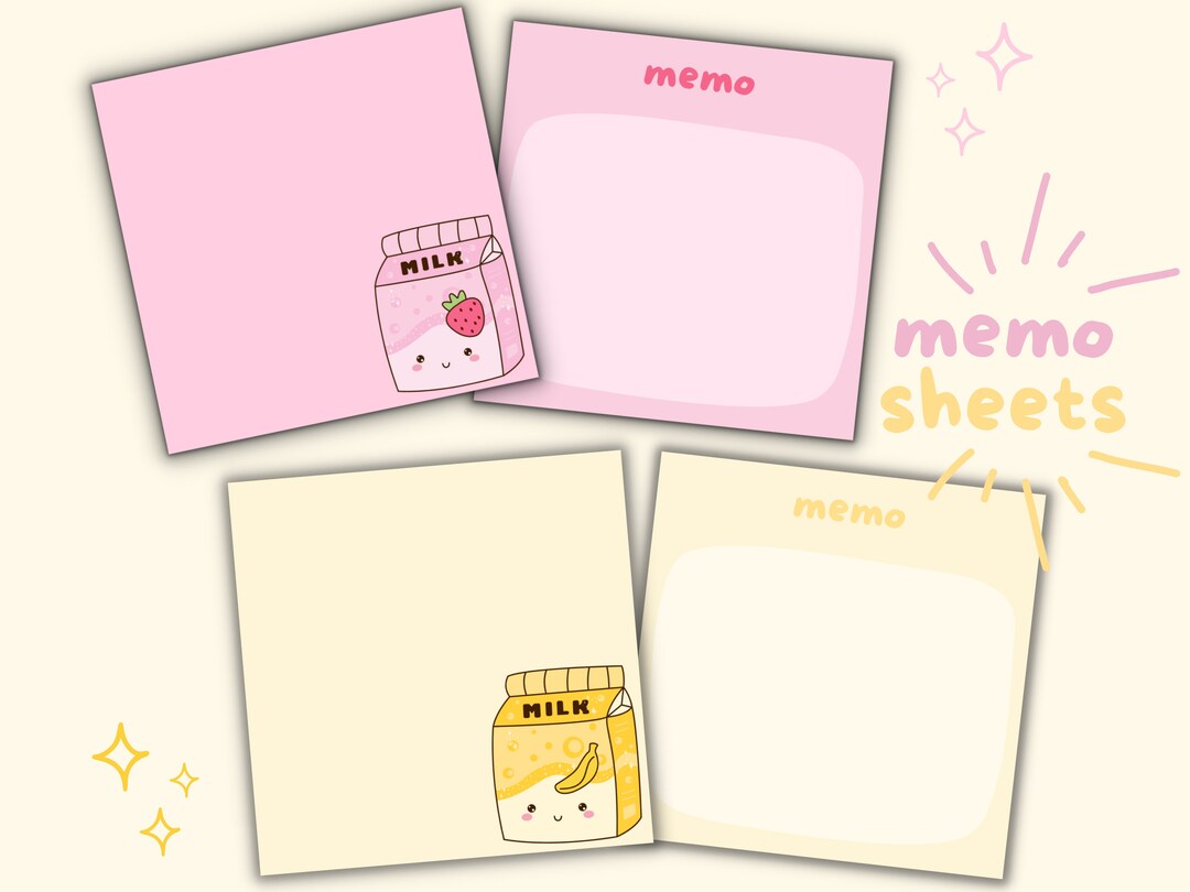 Milk Memo Note Sheets | Cute Printable Stationary | Kawaii Notepad Sets ...