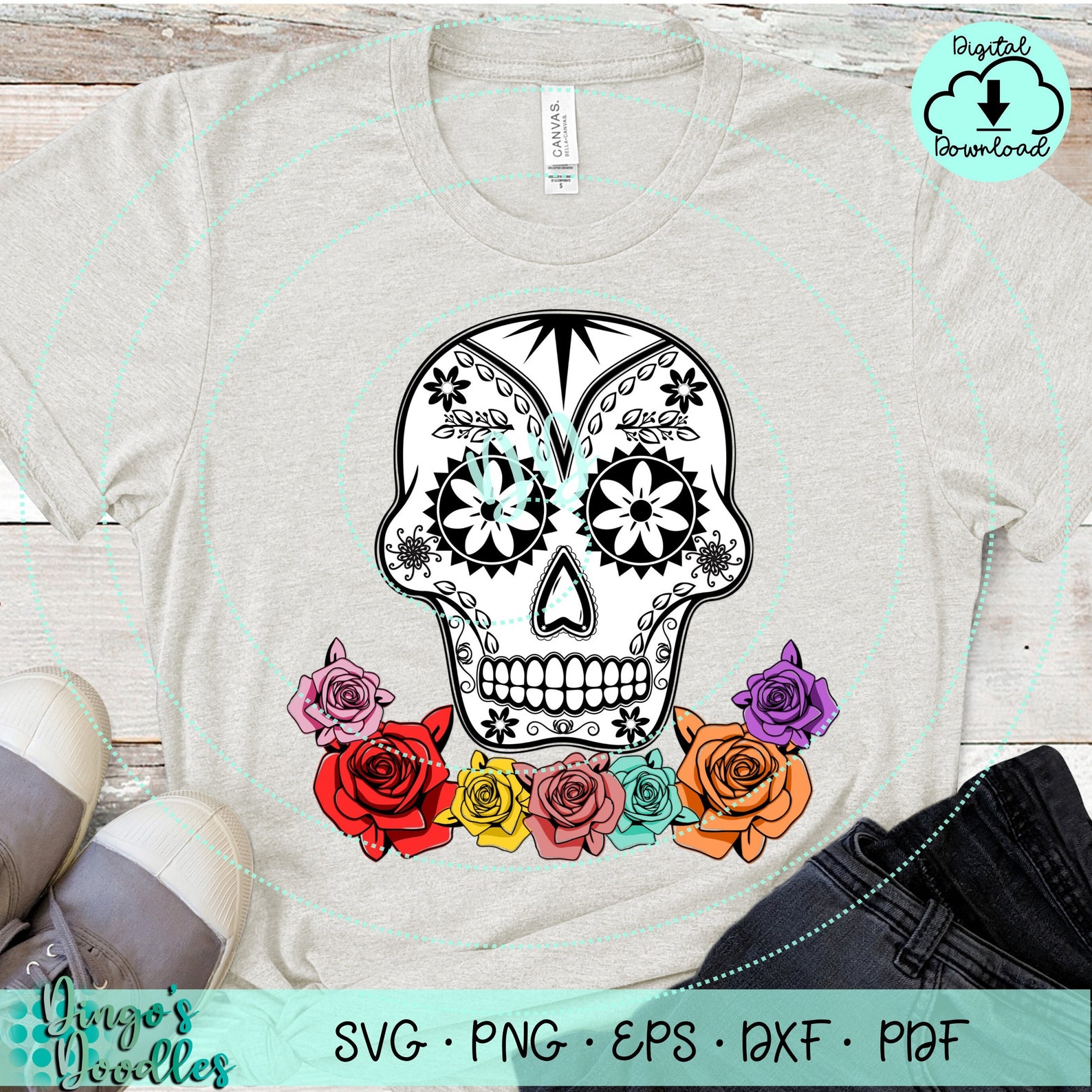 Sugar Skull With 3d Effect Roses SVG PNG, Print, Sub, Cut Files - Etsy