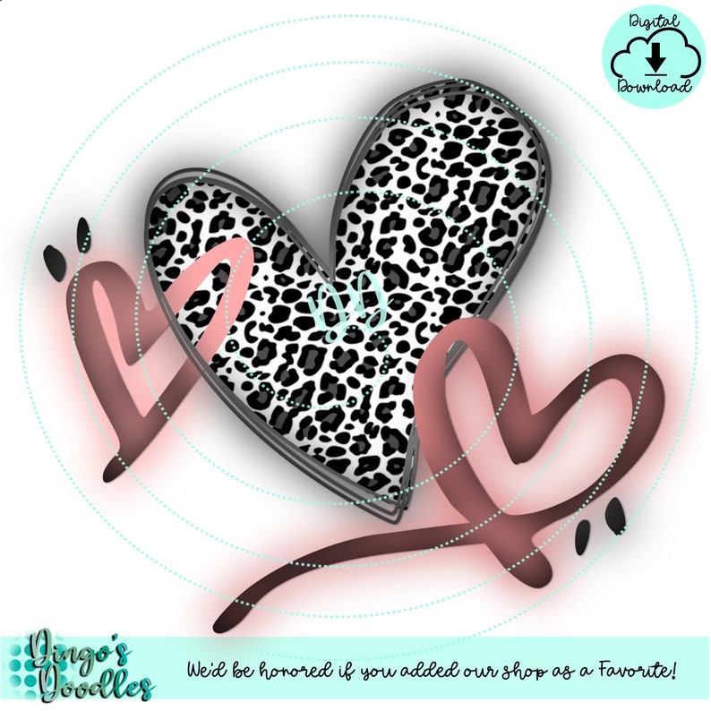 Leopard Heart Glow Shadow PNG PDF, Valentine's Heart Print, Pink Heart ...