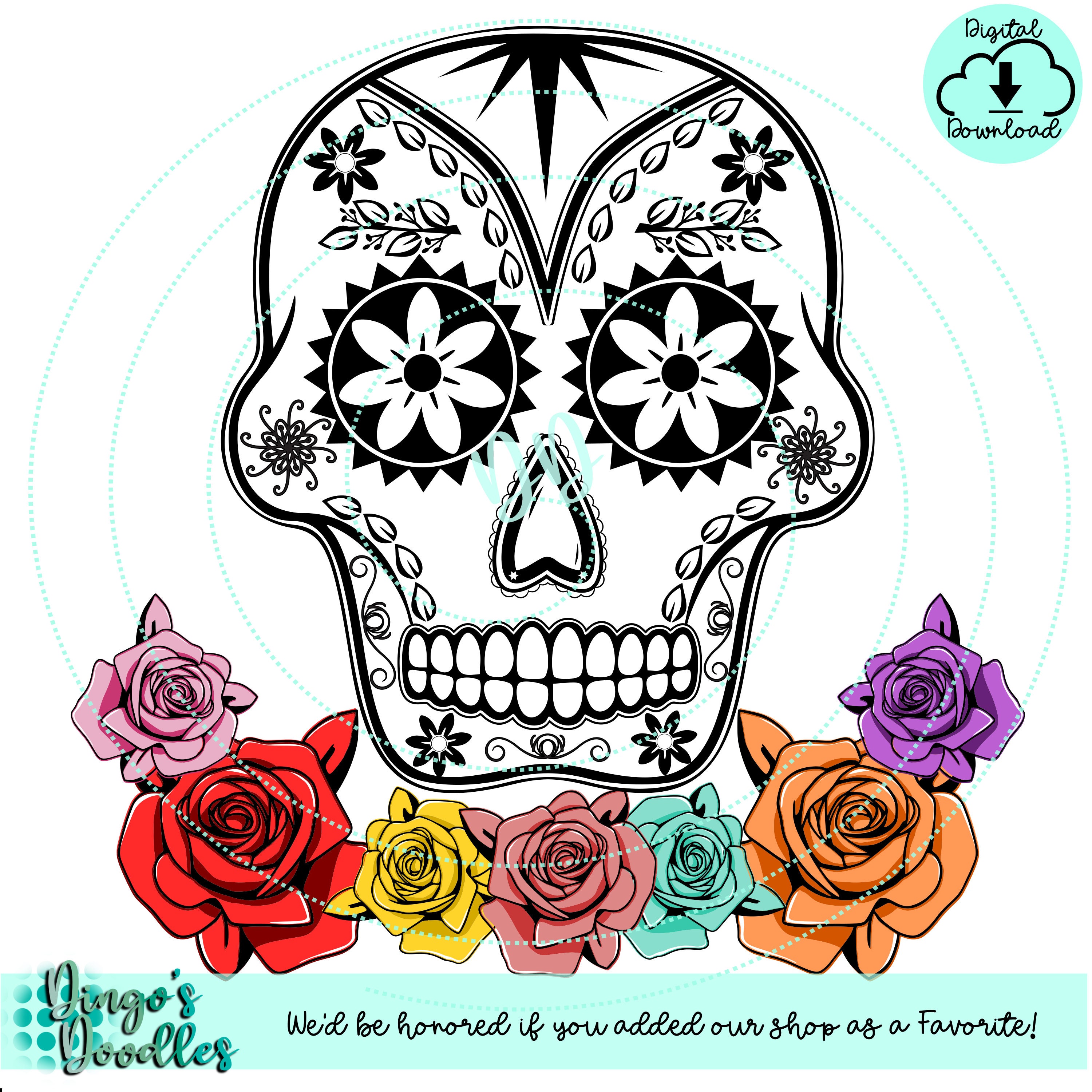 Sugar Skull With 3d Effect Roses SVG PNG, Print, Sub, Cut Files - Etsy