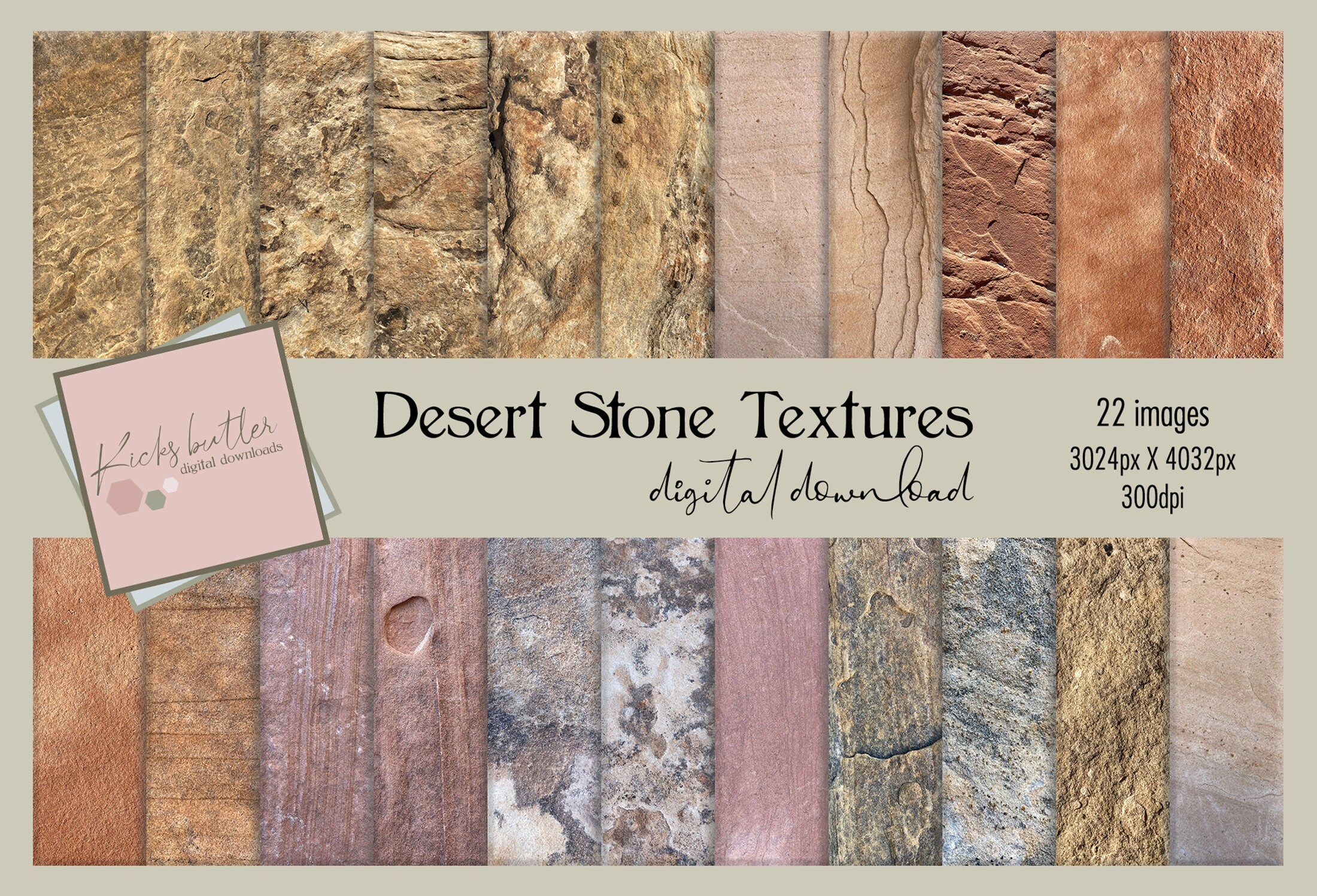 Desert Stone Textures Bundle | Digital Paper, Red, Rock, Collage ...