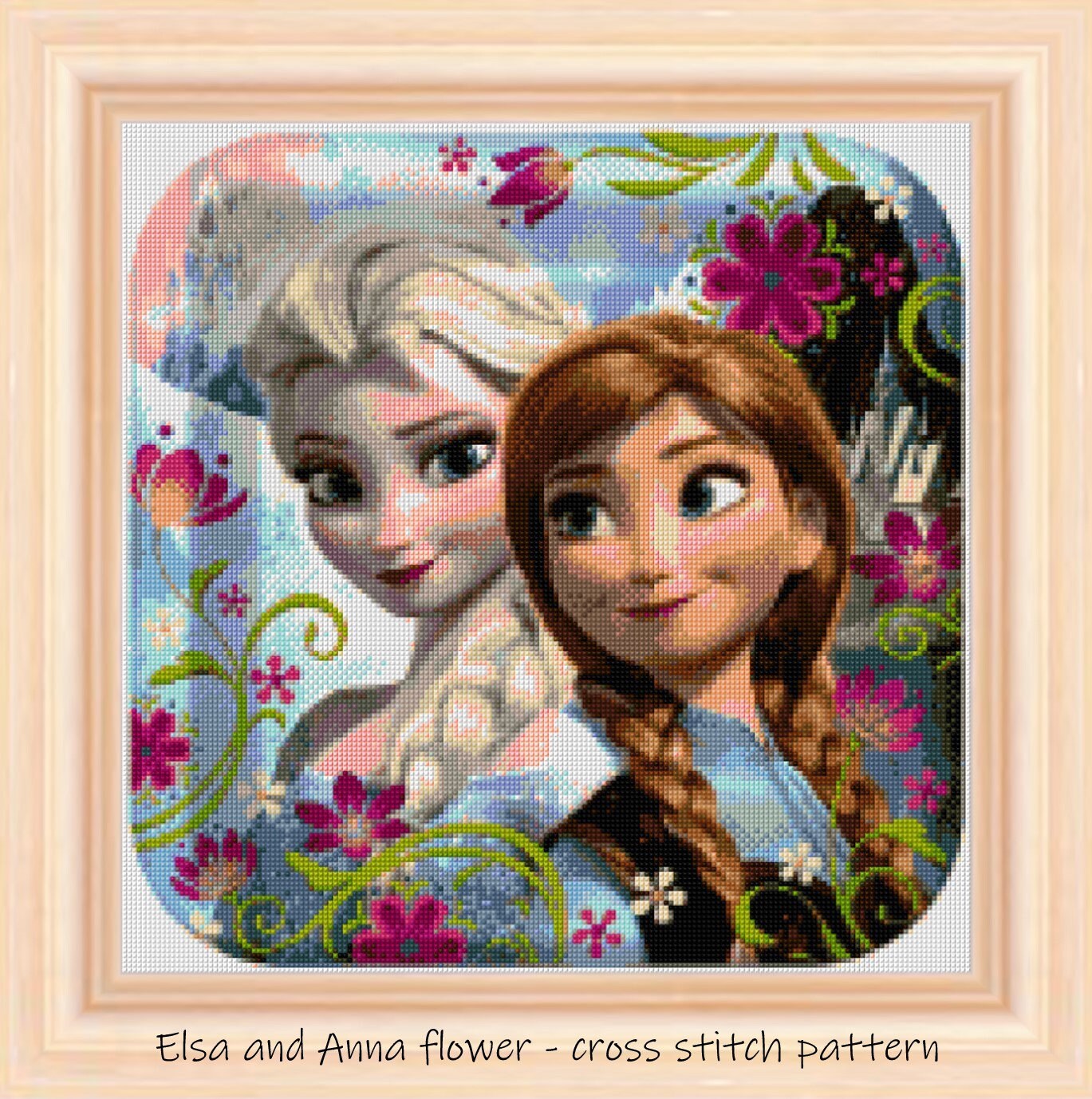 Elsa and Anna Flower Cross Stitch Pattern Frozen Cross Stitch - Etsy