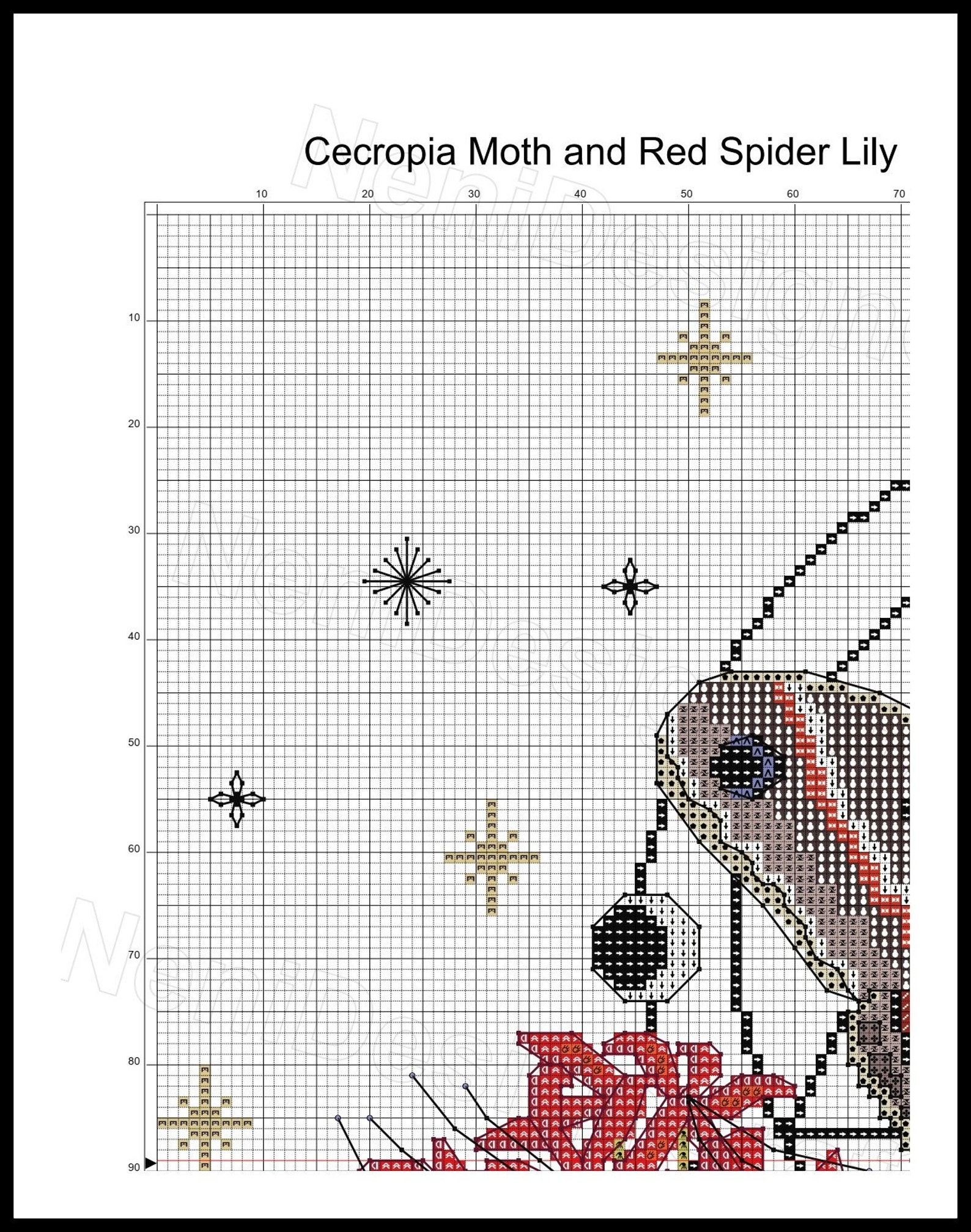 Cecropia Moth and Red Spider Lily Cross Stitch Pattern Moth - Etsy