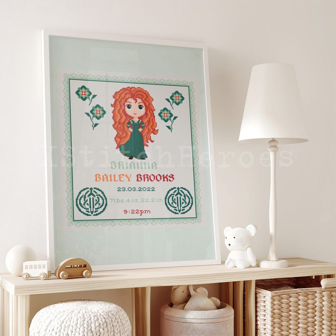 Merida Baby Birth Cross Stitch Pattern, Customizable Alphabet (PDF ...
