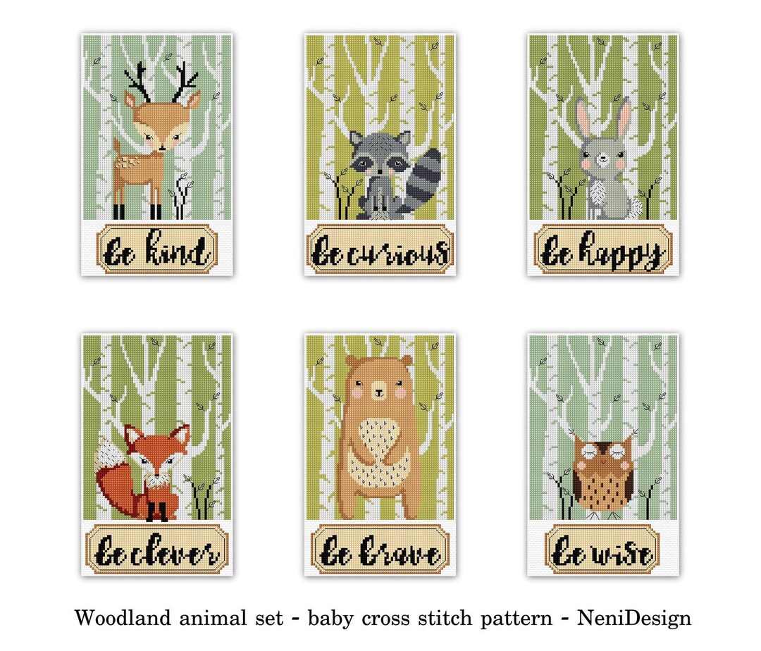 Woodland Animals Set Cross Stitch Pattern, Baby Shower Gift, Be Clever ...