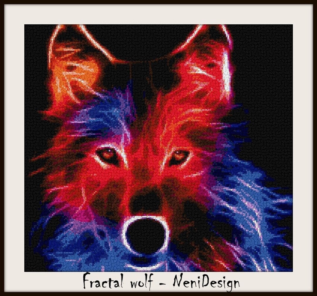 Fractal Wolf, Cross Stitch Pattern, Wolf Pattern, Wolf Cross Stitch ...