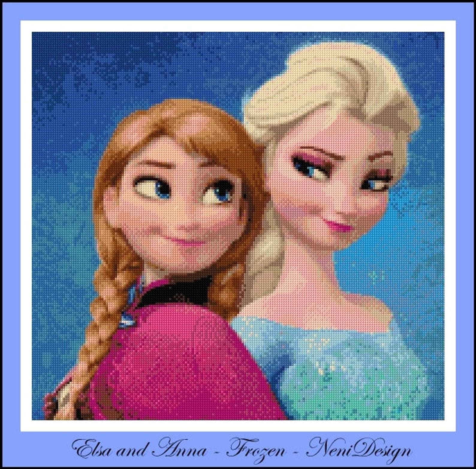 Elsa and Anna Frozen Cross Stitch Pattern Cross Stitch Frozen DIY Elsa ...
