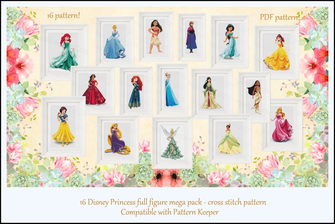 16 Princess Full Figure Cross Stitch Pattern Princess Pattern Pattern ...