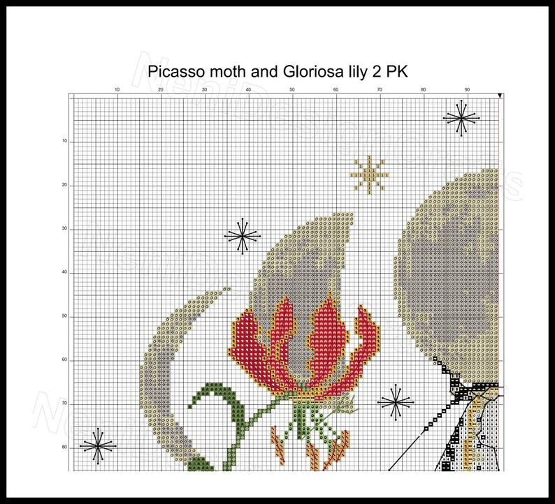 Picasso Moth and Gloriosa Lily Cross Stitch Pattern Moth Cross Stitch ...