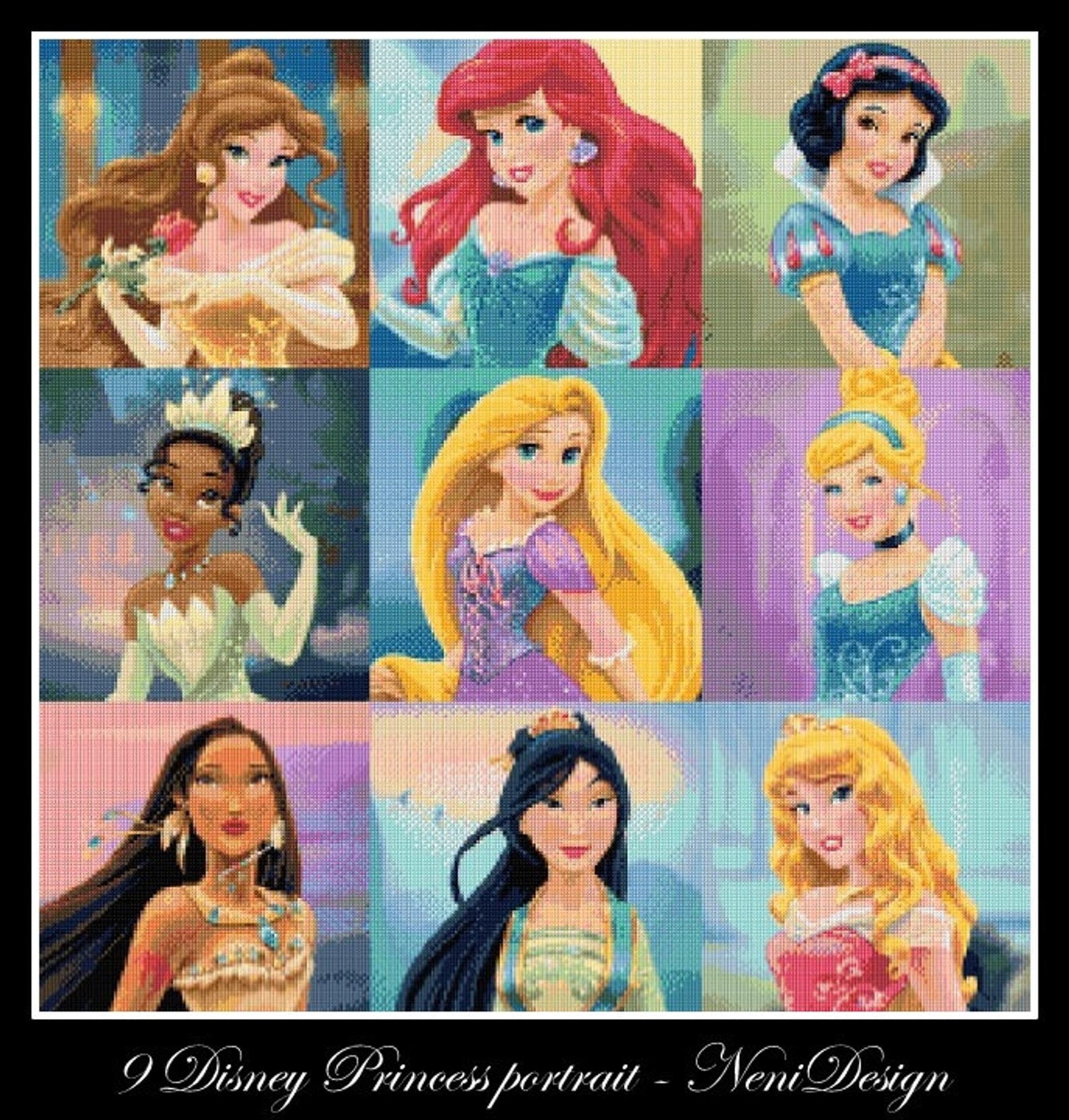 9 Princess Portrait Cross Stitch Pattern DIY Princess Cross - Etsy