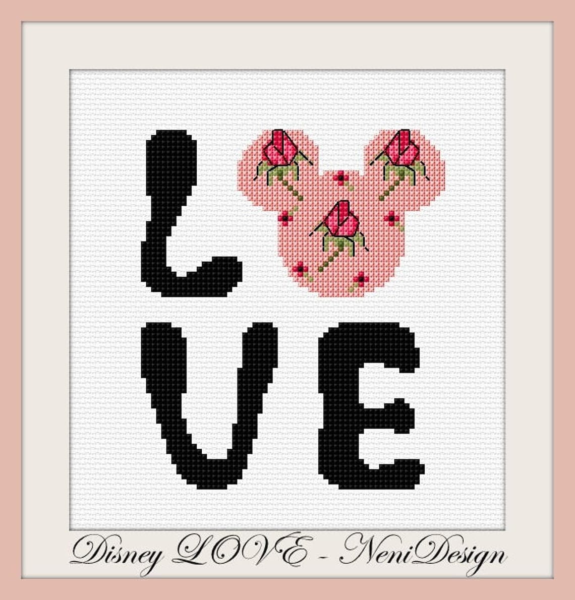 LOVE Cross Stitch Pattern DIY Love Pattern DIY Mickey - Etsy