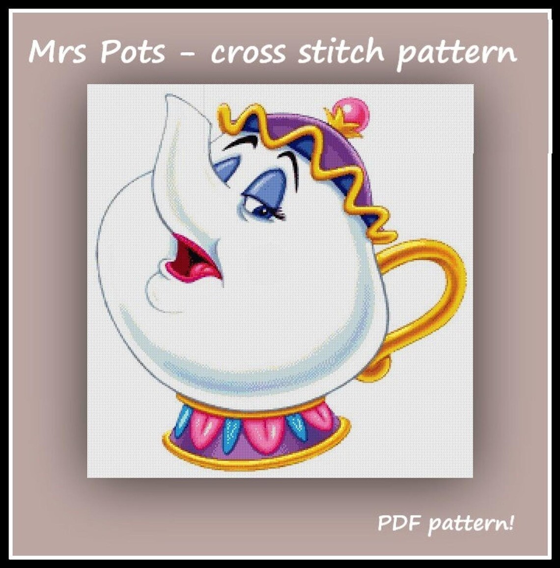 Mrs Potts Cross Stitch Pattern Mrs Potts Cross Stitch Mrs Potts Pattern ...