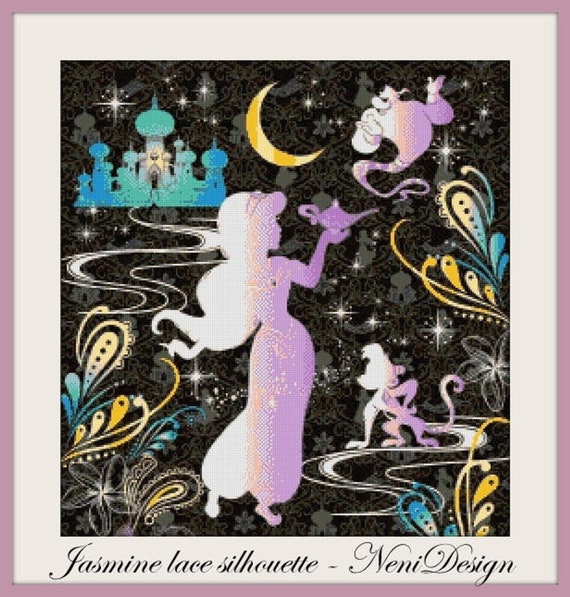 Jasmine Lace Silhouette Cross Stitch Pattern DIY Princess - Etsy