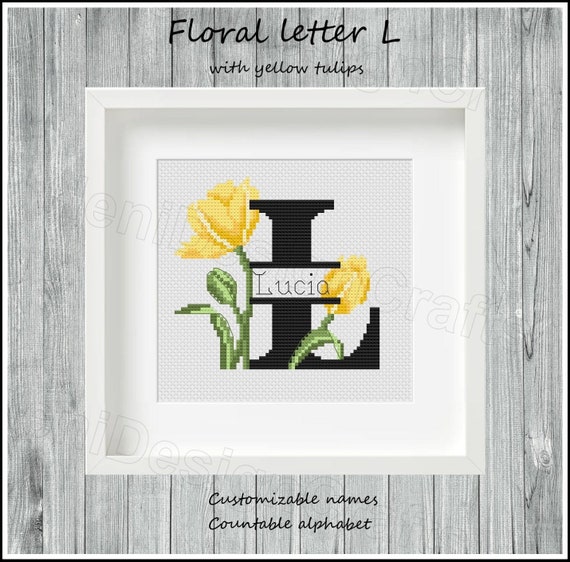 Floral Letter L Cross Stitch Pattern Customizable Names - Etsy