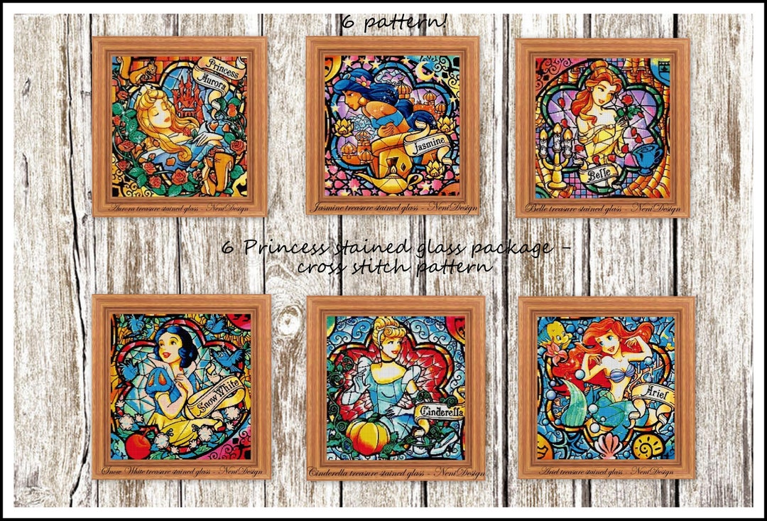 6 Princess Stained Glass Cross Stitch Pattern Princess Pattern Aurora ...