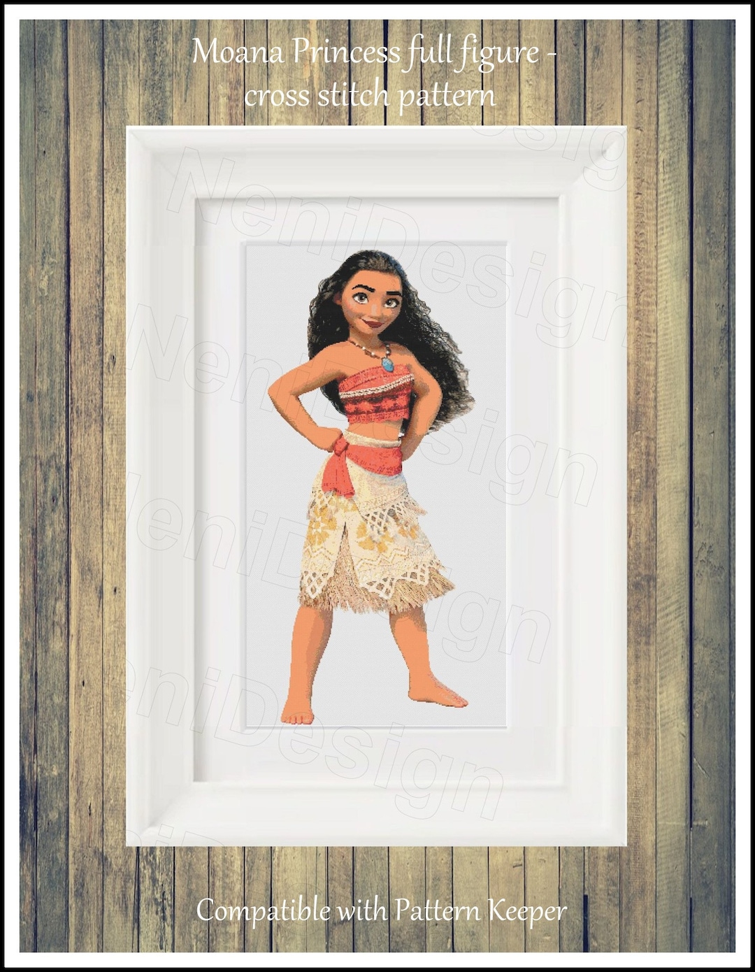 Moana Princess Full Figure Cross Stitch Pattern Princess Cross Stitch ...
