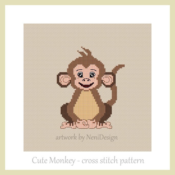 Cute Monkey Cross Stitch Pattern Jungle Animal Cute Animal - Etsy