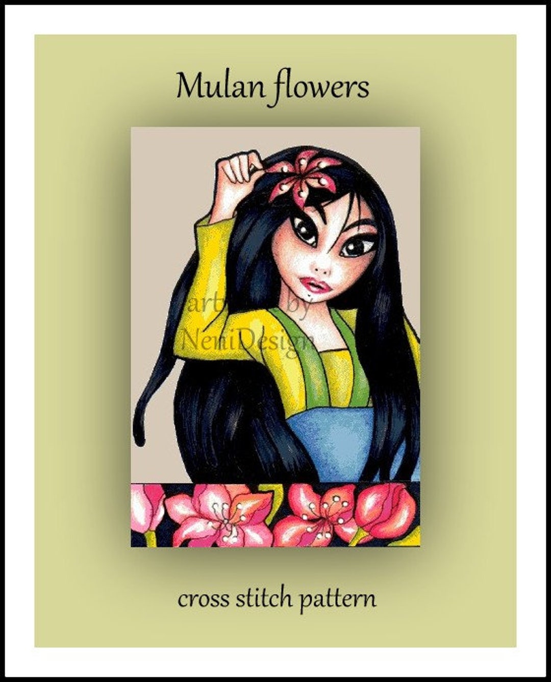 Mulan Flowers Cross Stitch Pattern Mulan Pattern Princess Cross Stitch ...