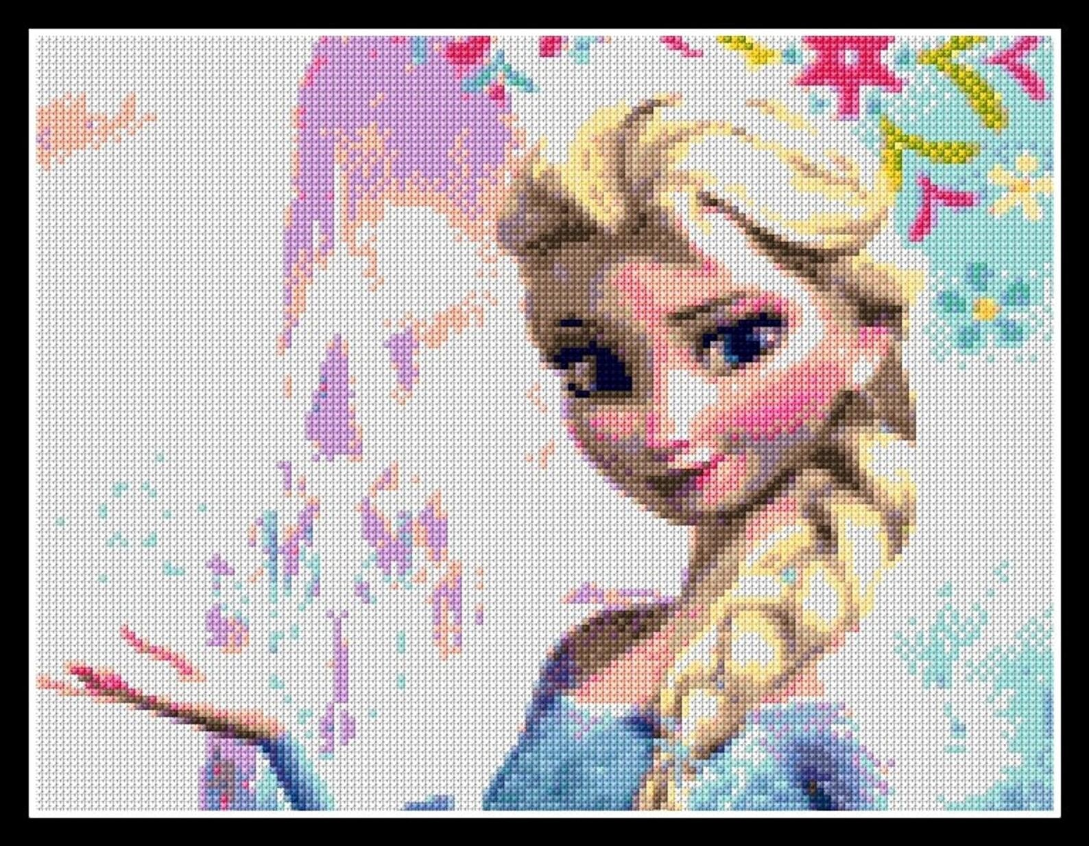 Elsa Romantic Flower Cross Stitch Pattern Frozen Cross Stitch DIY Elsa ...