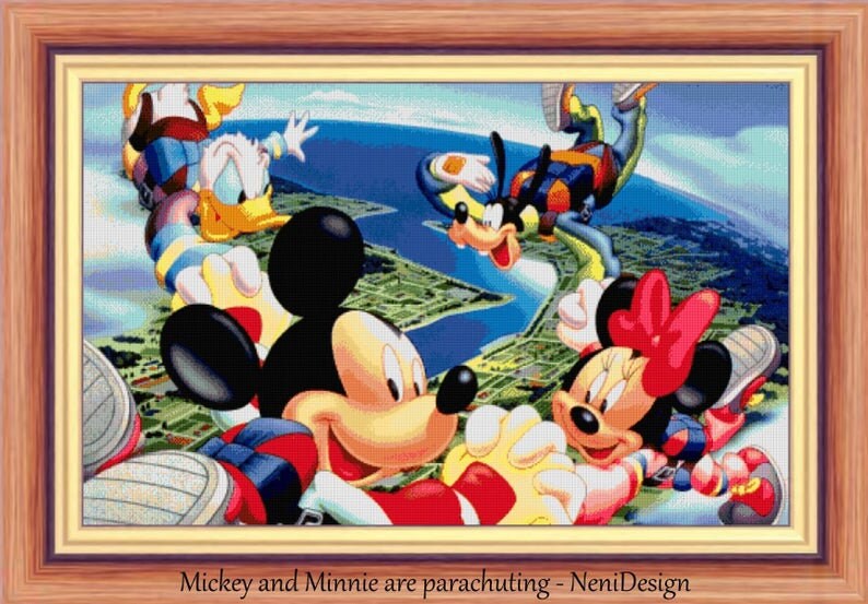 Mickey and Minnie Are Parachuting Cross Stitch Pattern DIY Mickey DIY ...