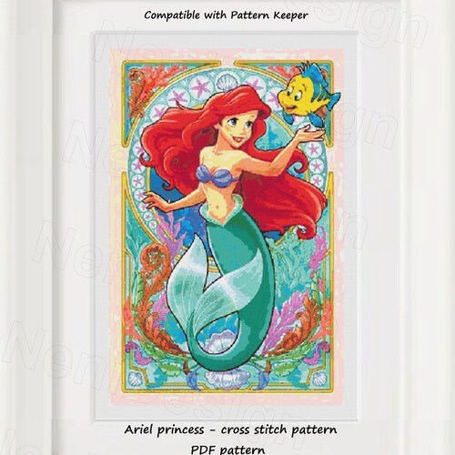 Ariel Cross Stitch Pattern Princess Portrait DIY Princess - Etsy