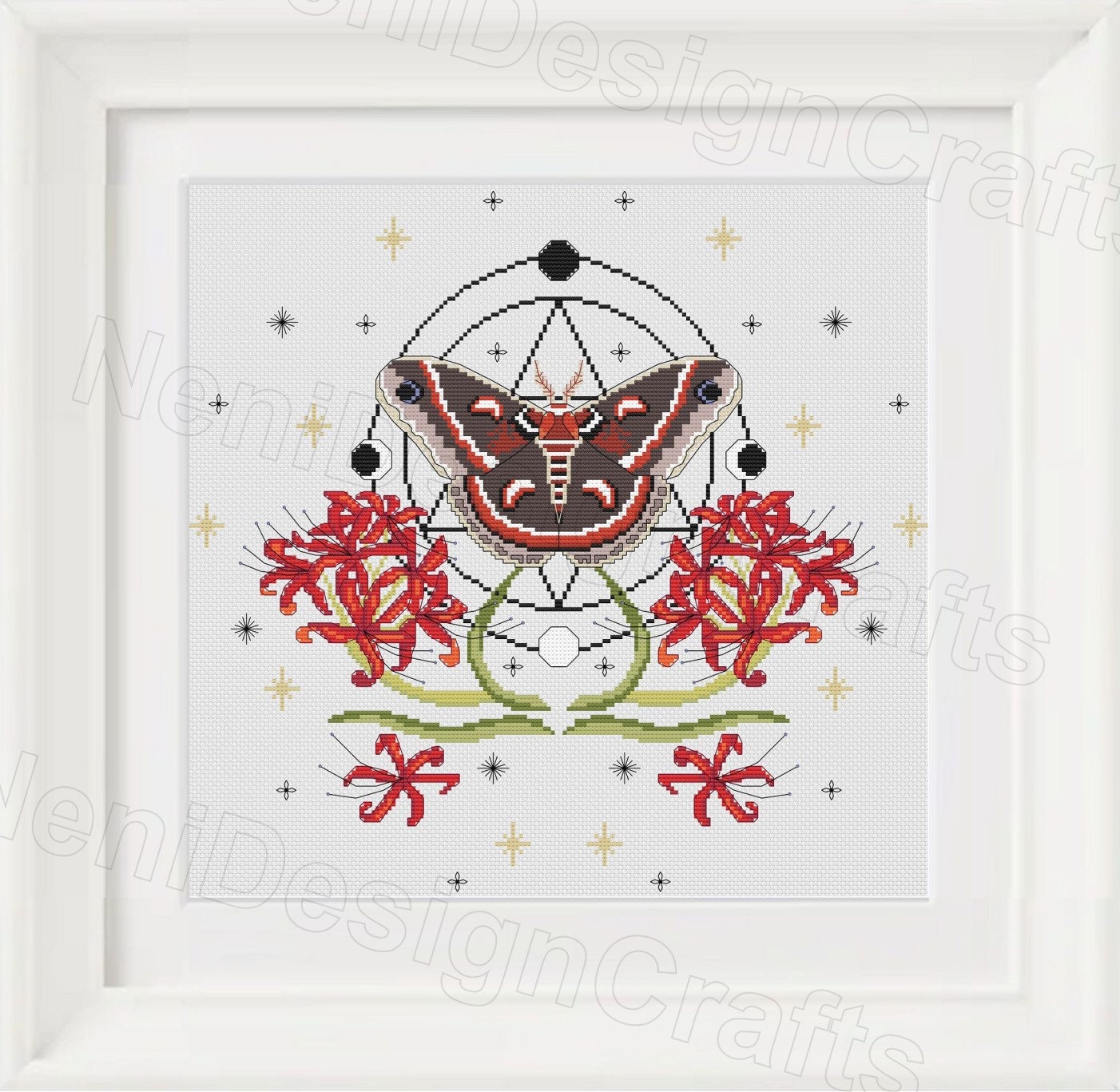 Cecropia Moth and Red Spider Lily Cross Stitch Pattern Moth - Etsy