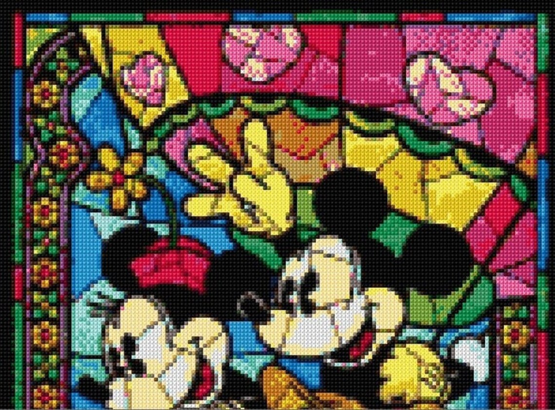 Mickey Minnie Pluto Stained Glass Cross Stitch Pattern Tale | Etsy