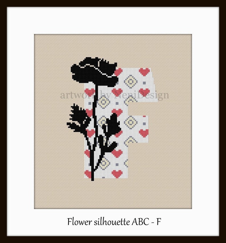 Flower Silhouette ABC F Cross Stitch Pattern Alphabet | Etsy