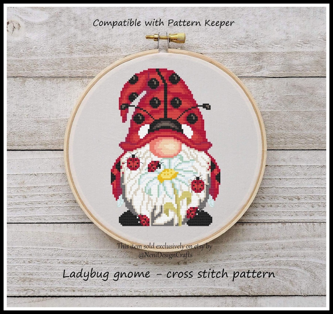 Ladybug Gnome Cross Stitch Pattern, Insect Animal DIY (PDF) - Etsy