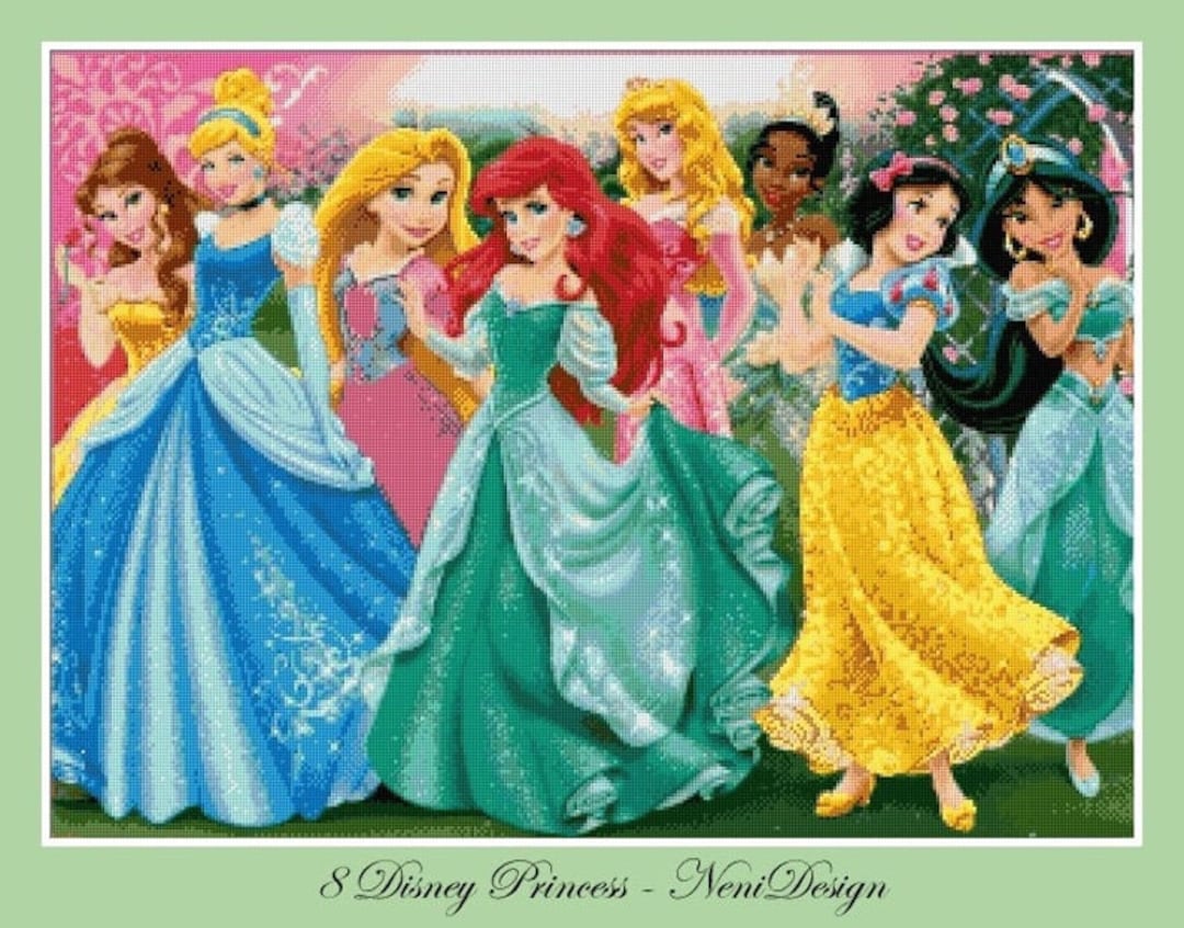 8 Princess Beautiful Dresses Cross Stitch Pattern Ariel Belle Aurora ...