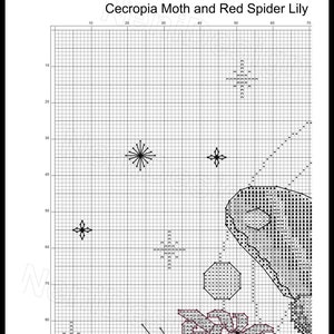 Cecropia Moth and Red Spider Lily Cross Stitch Pattern Moth Cross ...