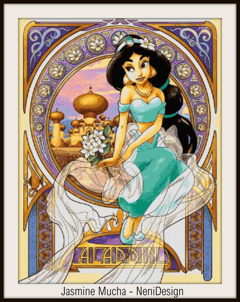 Jasmine Mucha Cross Stitch Pattern Cross Stitch Jasmine Tale | Etsy